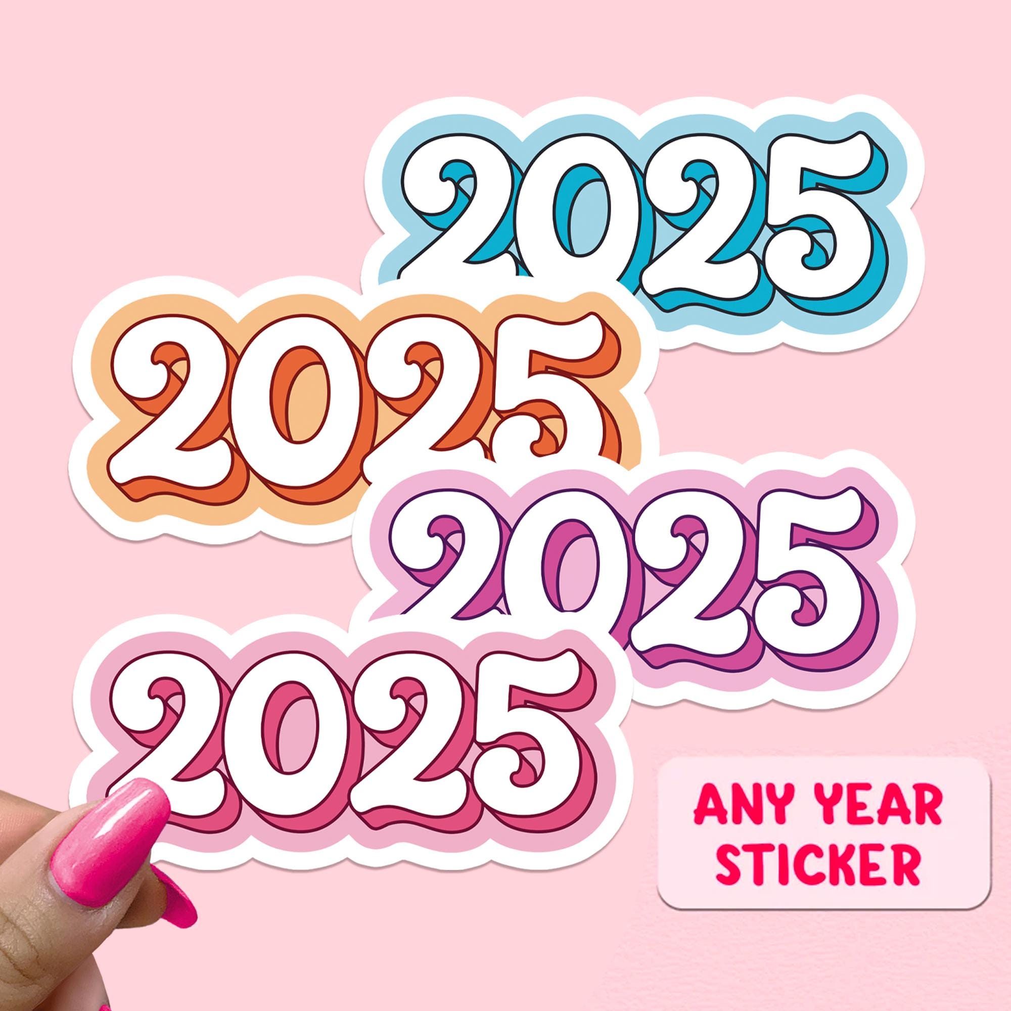 2025 Sticker Year Groovy 70s Waterproof Vinyl Stickers New Year Gift - Etsy