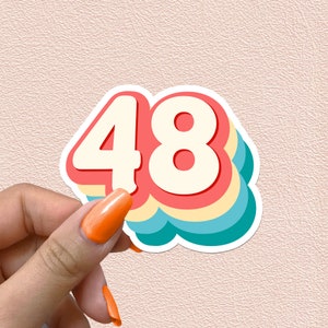 Number 48 Sticker Retro Rainbow Numbers 48th Birthday Decal Year Party ...