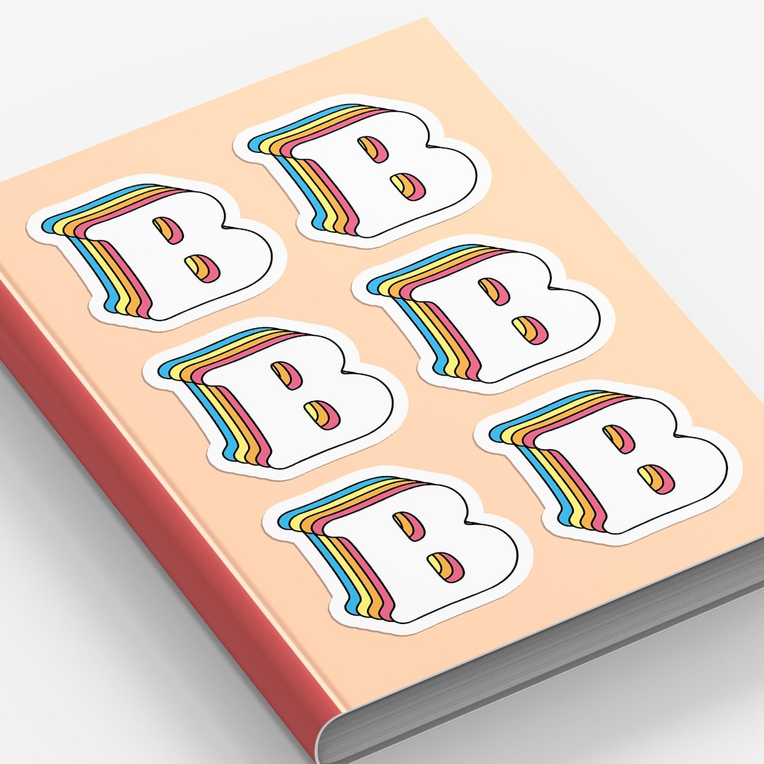 Letter B Sticker Waterproof Vinyl Initial Monogram Decal Retro Rainbow ...