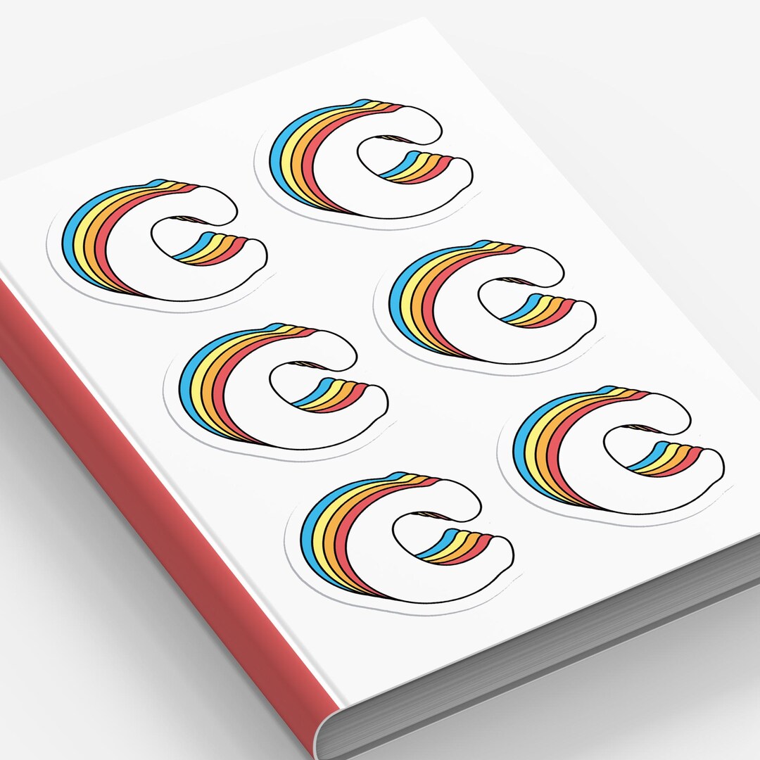 Letter C Sticker Waterproof Vinyl Initial Monogram Decal Retro Rainbow ...