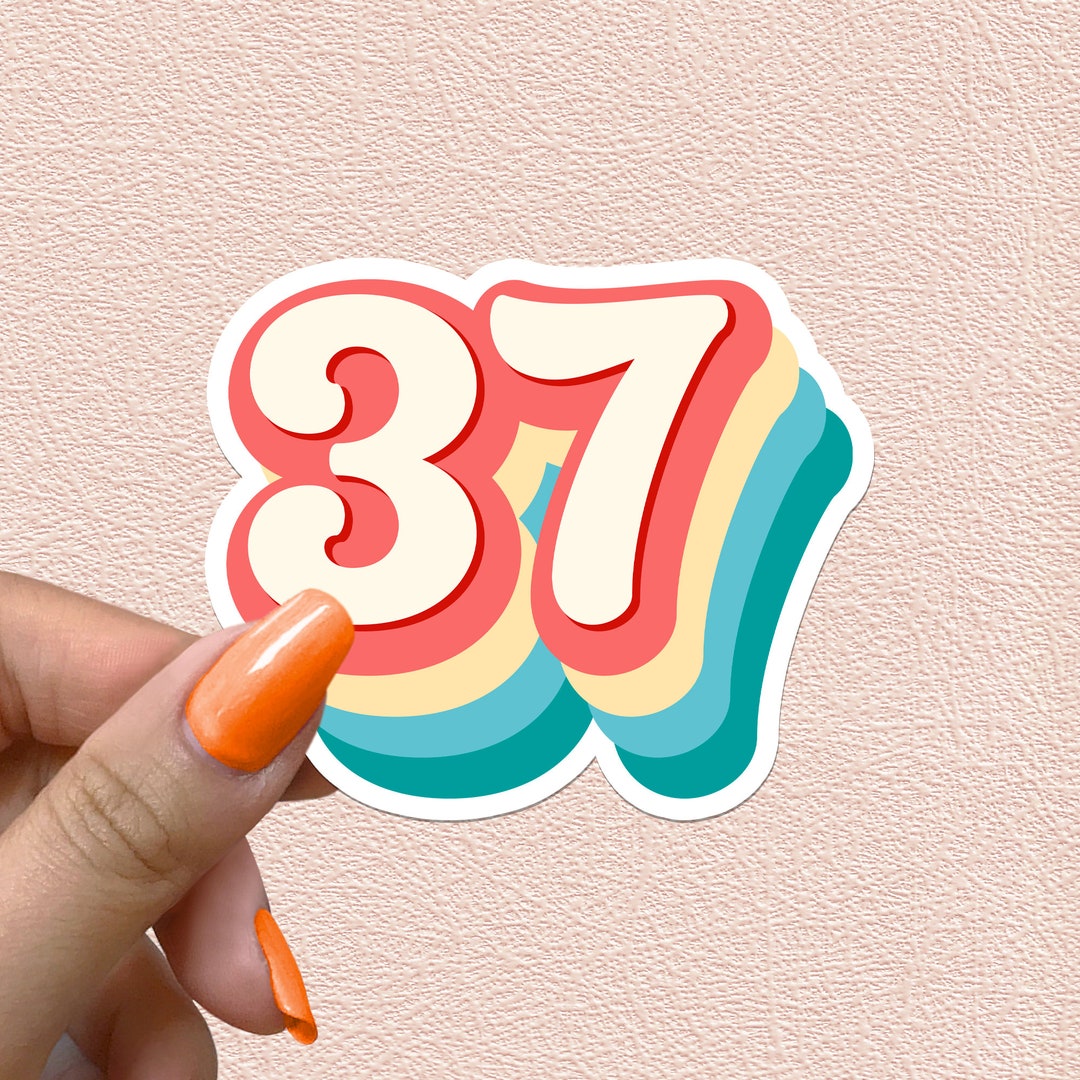 Number 37 Sticker Retro Rainbow Numbers 37th Birthday Decal Year Party ...