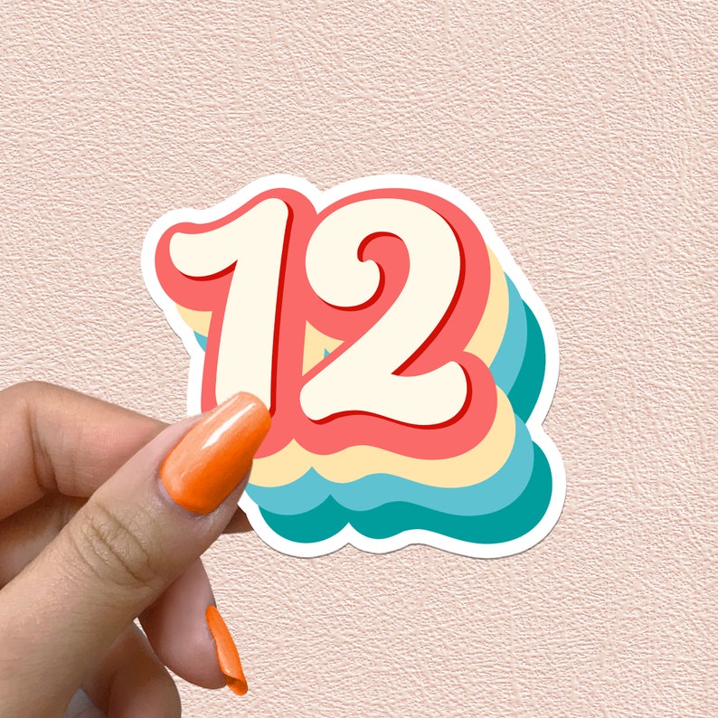 Number 12 Sticker Retro Rainbow Numbers 12th Birthday Decal Year Party ...