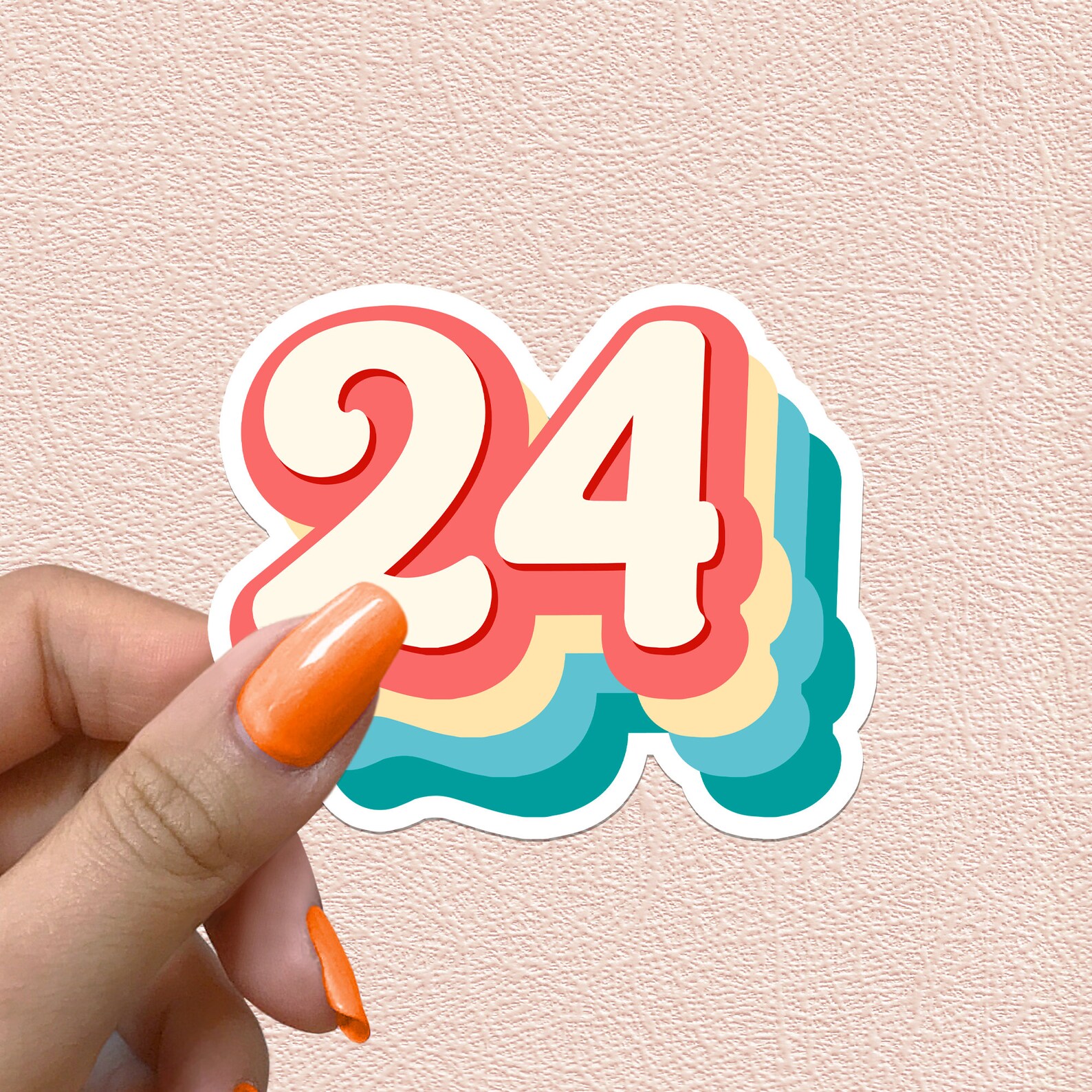 Number 24 Sticker Retro Rainbow Numbers 24th Birthday Decal Year Party ...