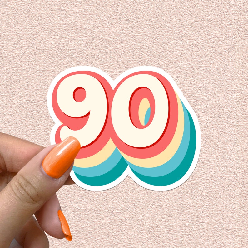 Number 90 Sticker Retro Rainbow Numbers 90th Birthday Decal Year Party ...