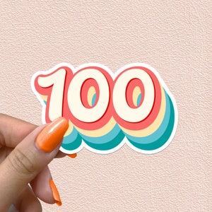 Number 100 Sticker Retro Rainbow Numbers 100th Birthday Decal Year ...