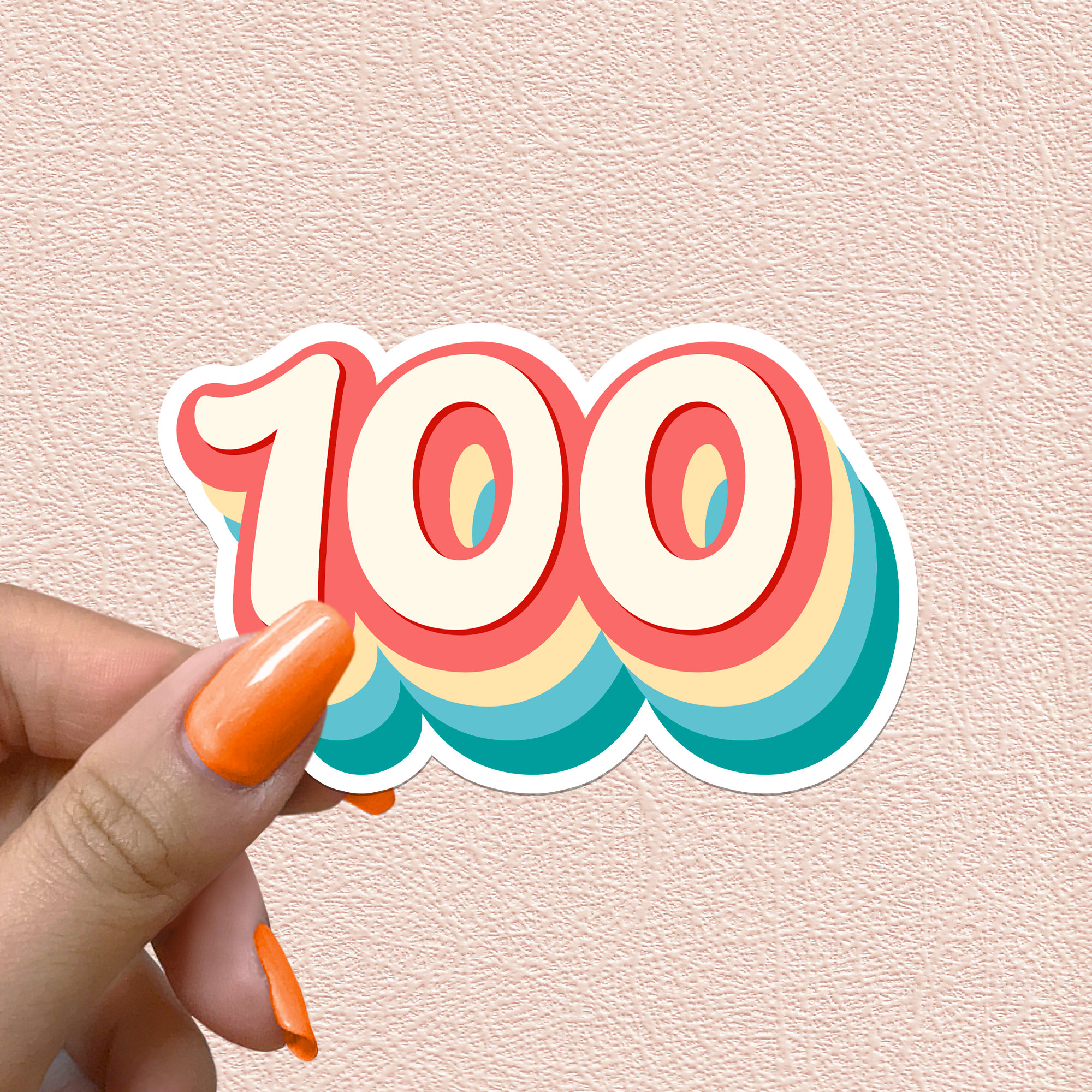 Number 100 Sticker Retro Rainbow Numbers Birthday Decal Year Party ...