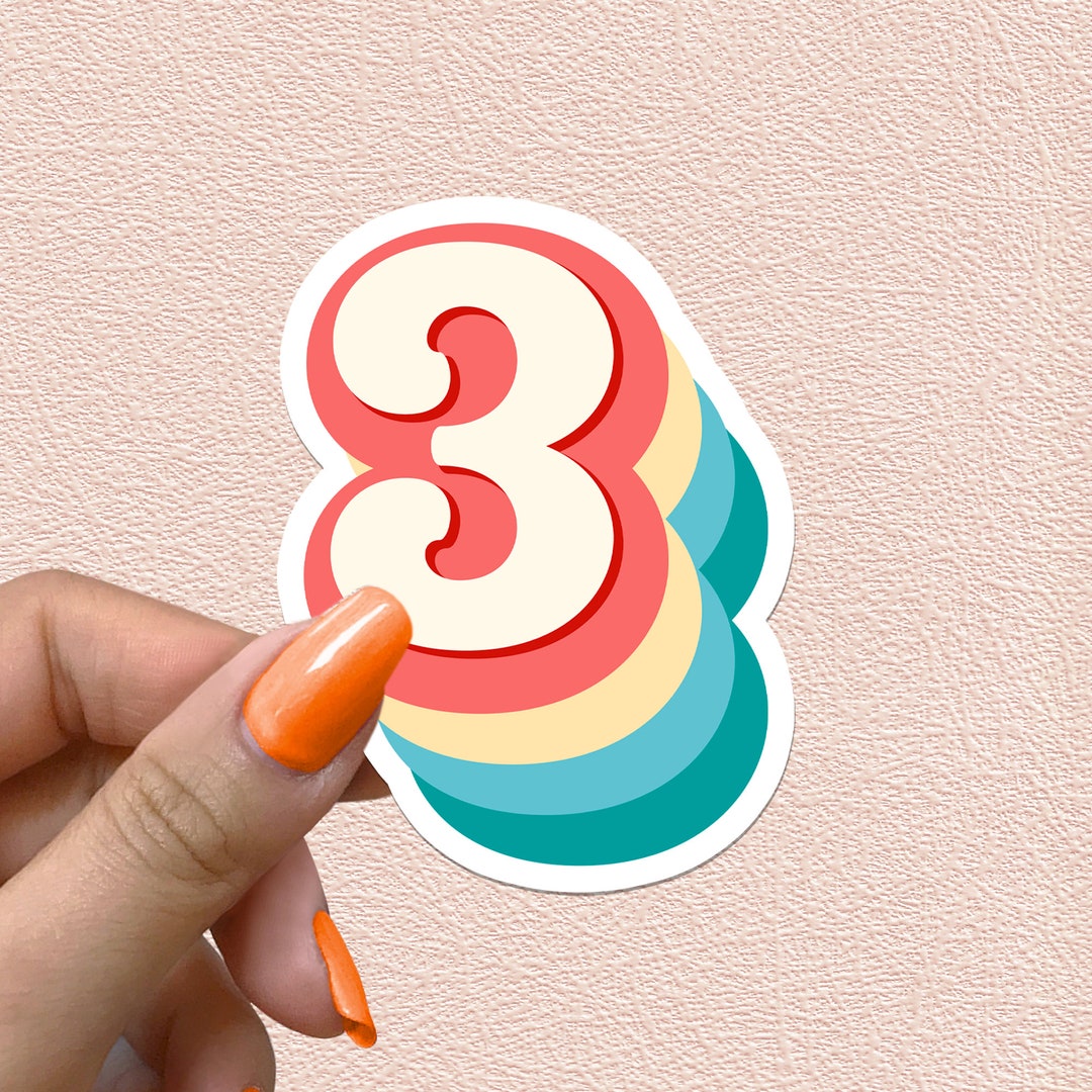 Number 3 Sticker Retro Rainbow Numbers 3rd Birthday Decal Three Year ...