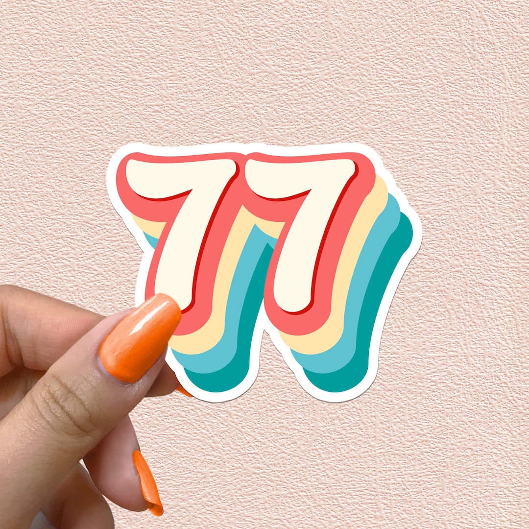Number 77 Sticker Retro Rainbow Numbers 77th Birthday Decal Year Party ...