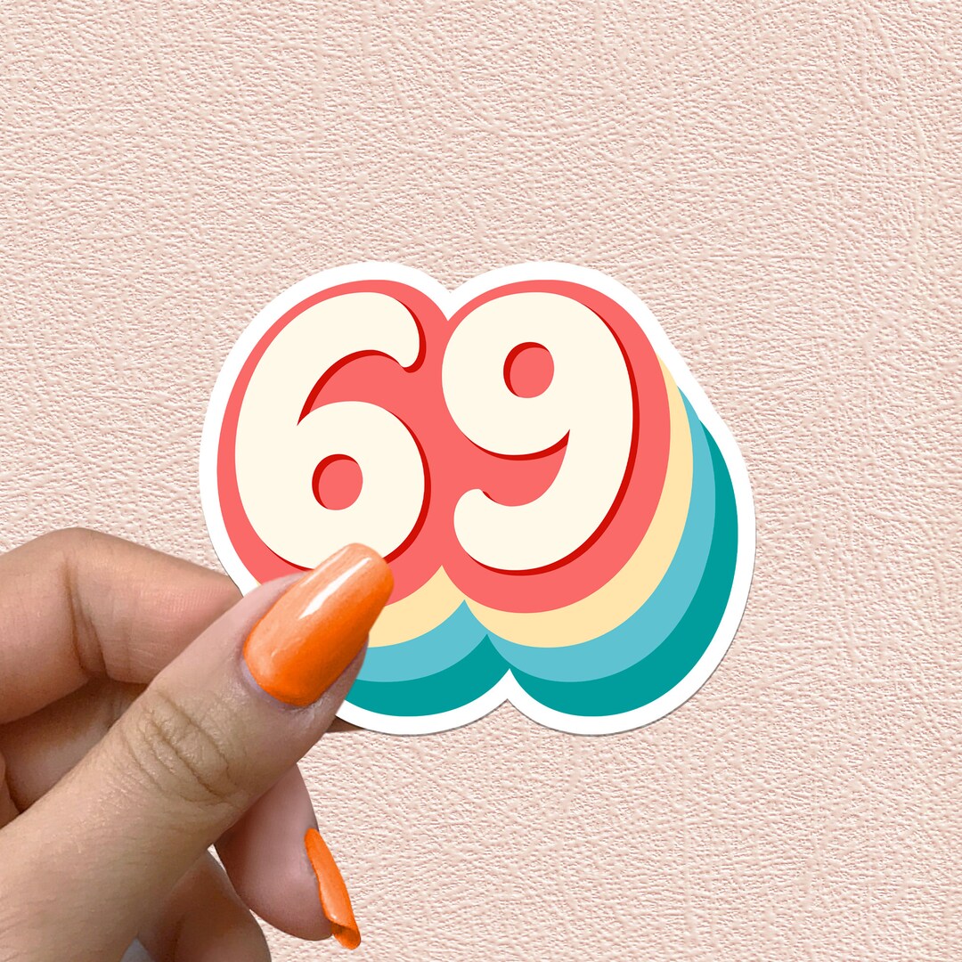 Number 69 Sticker Retro Rainbow Numbers 69th Birthday Decal Year Party ...