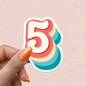 Number 5 Sticker Retro Rainbow Numbers 5th Birthday Decal Five Year ...