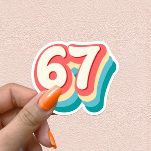 Number 67 Sticker Retro Rainbow Numbers 67th Birthday Decal Year Party ...