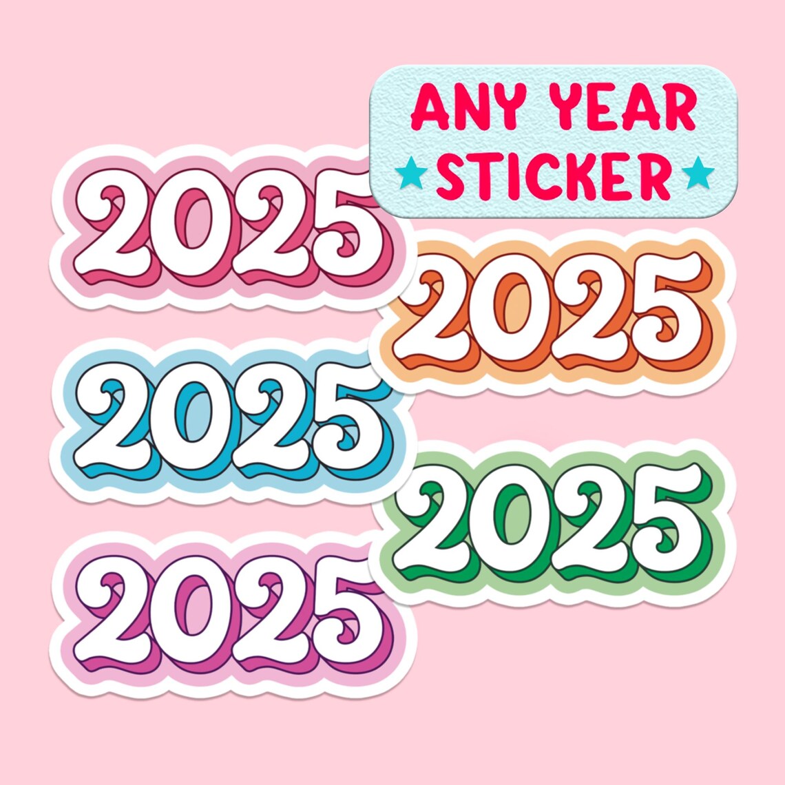 2025 Sticker Year 25 Waterproof Decal Retro Groovy Colorful - Etsy