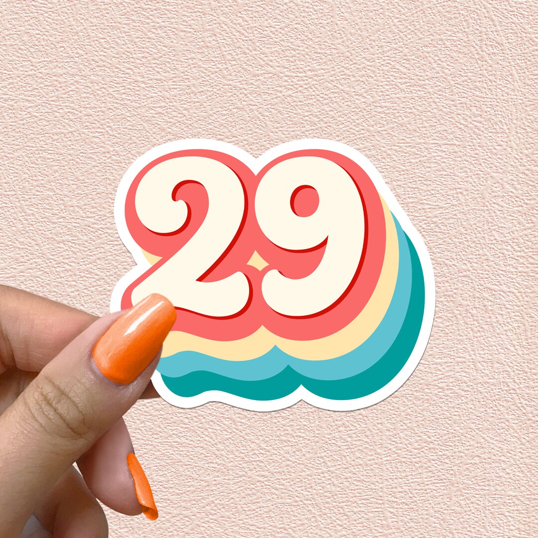 Number 29 Sticker Retro Rainbow Numbers 29th Birthday Decal Year Party ...