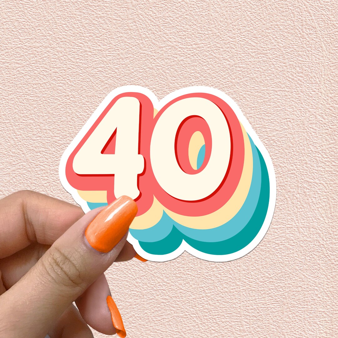 Number 40 Sticker Retro Rainbow 40th Numbers Birthday Decal Year Party ...