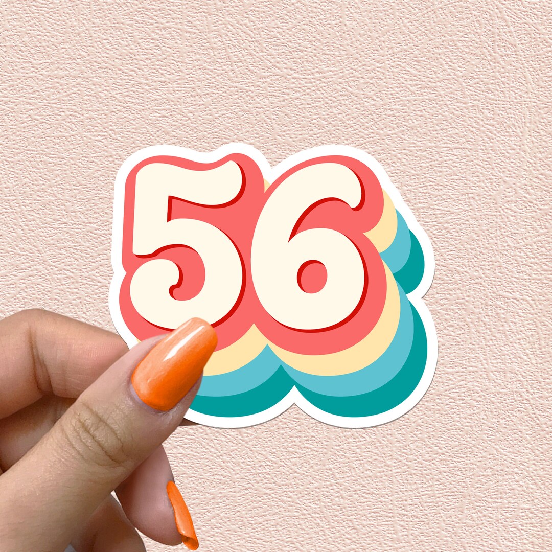 Number 56 Sticker Retro Rainbow Numbers 56th Birthday Decal Year Party ...