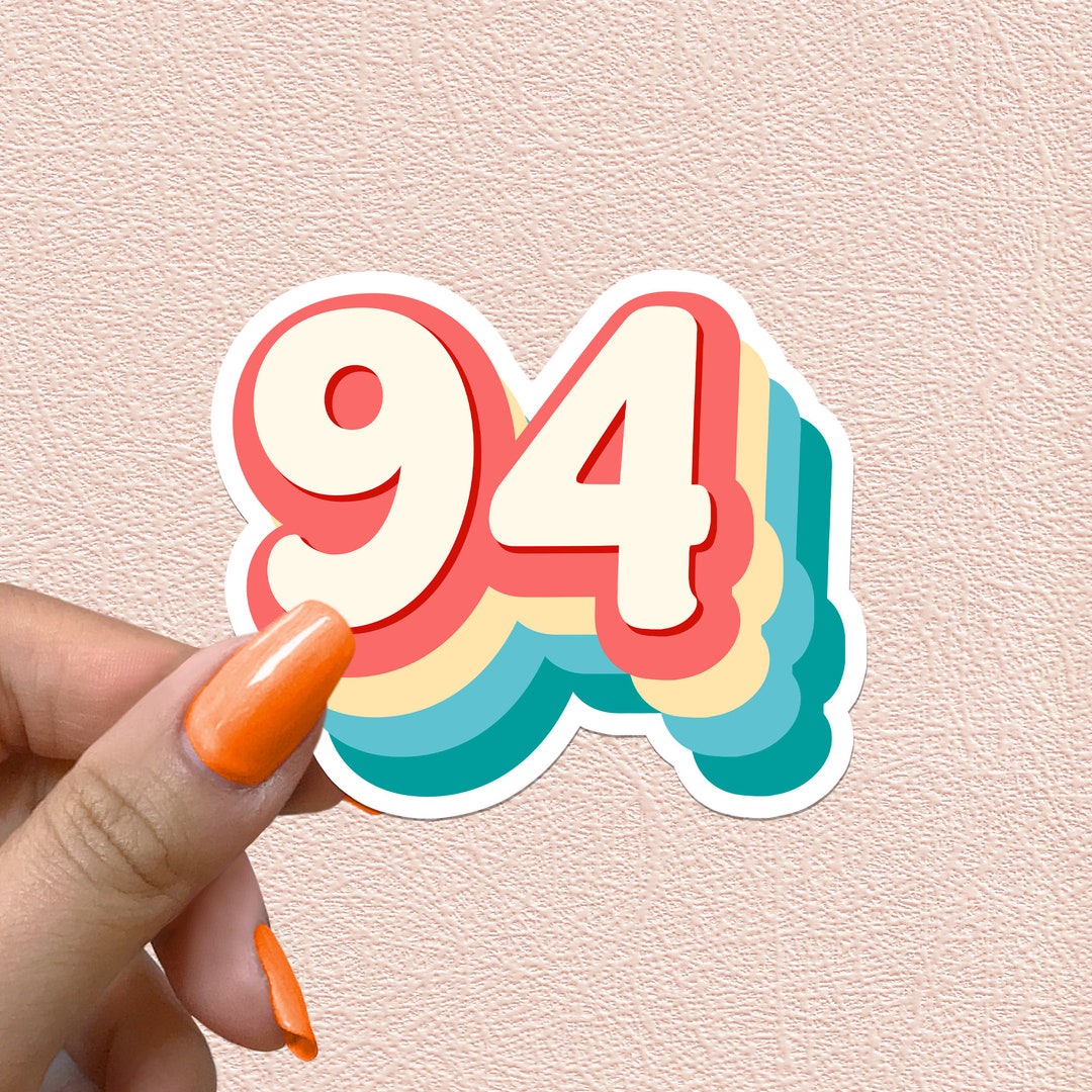 Number 94 Sticker Retro Rainbow Numbers 94th Birthday Decal Year Party ...
