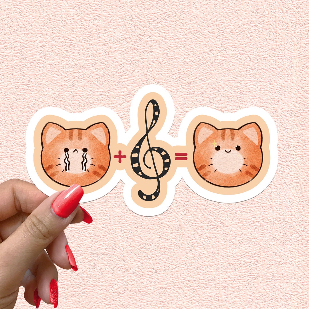 Cat Sticker Funny Music Note Treble Clef Kawaii Waterproof Vinyl ...