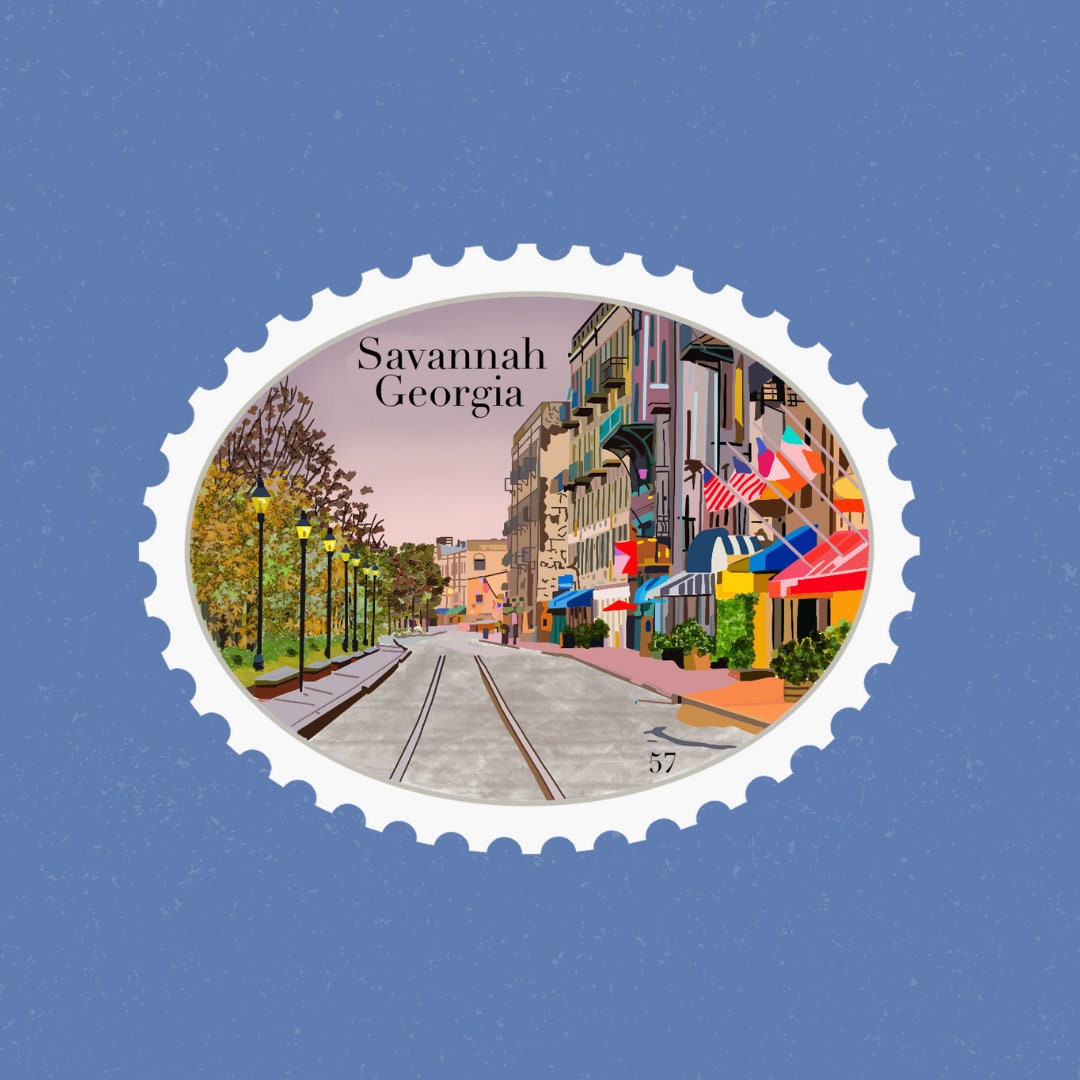 Georgia Travel Stamp Sticker | Savannah, Historic District, Downtown ...