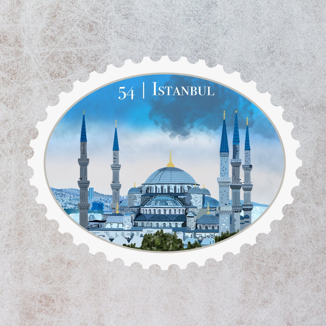 Turkey Travel Stamp Sticker Istanbul Hagia Sophia Blue | Etsy