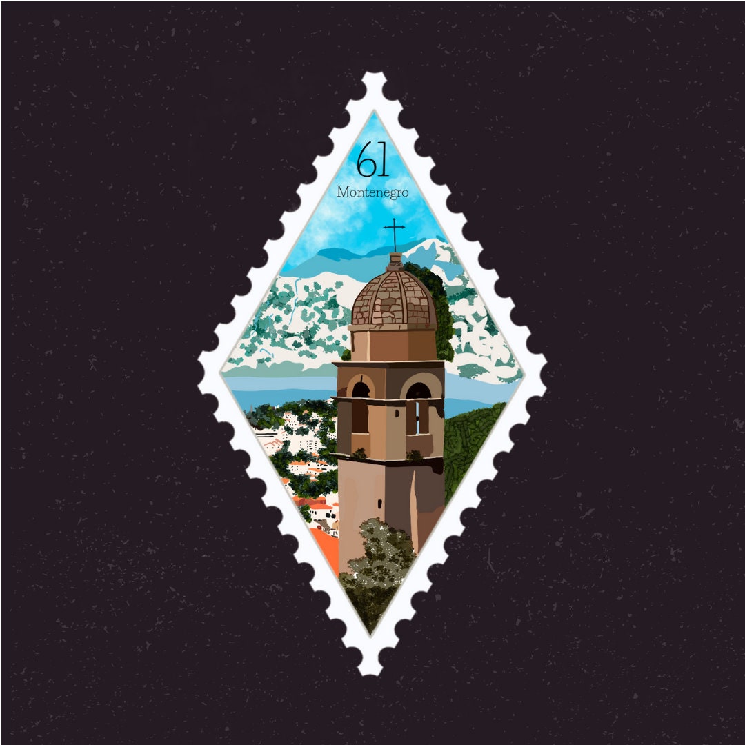 Montenegro Travel Stamp Sticker | Balkan Peninsula, Medieval Village ...