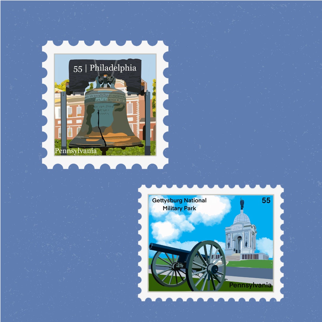Pennsylvania Travel Stamp Sticker | Liberty Bell, Philadelphia ...