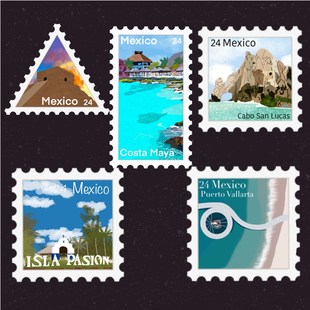 Mexico Travel Stamp Sticker | Chichen Itza, Cabo San Lucas, Costa Maya ...