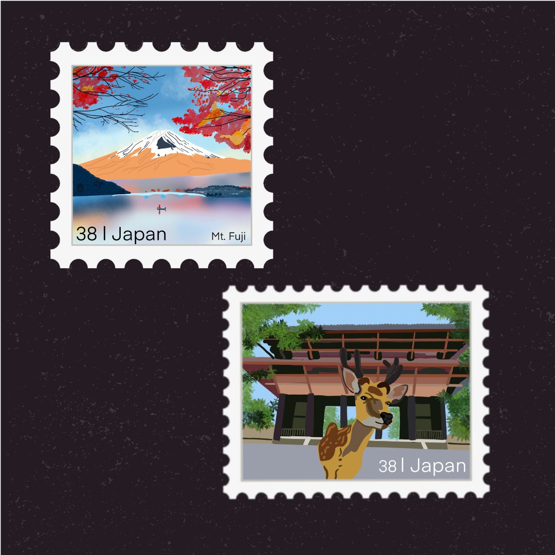Japan Travel Stamp Sticker | Japan, Cherry Blossoms, Fuji Five Lakes ...