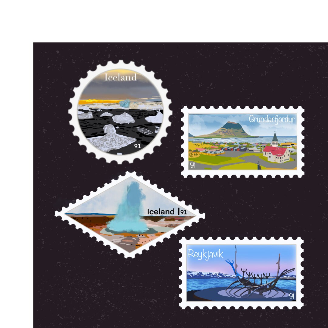 Iceland Travel Stamp Sticker Diamond Geyser Reykjavik - Etsy
