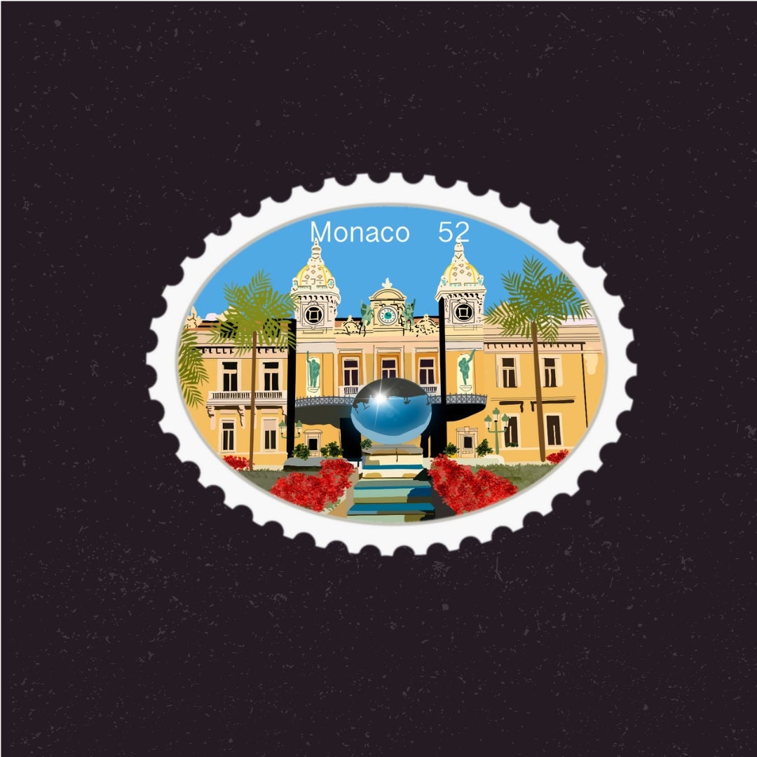 Monaco Travel Stamp Sticker | Monte Carlo Casino, French Riviera ...