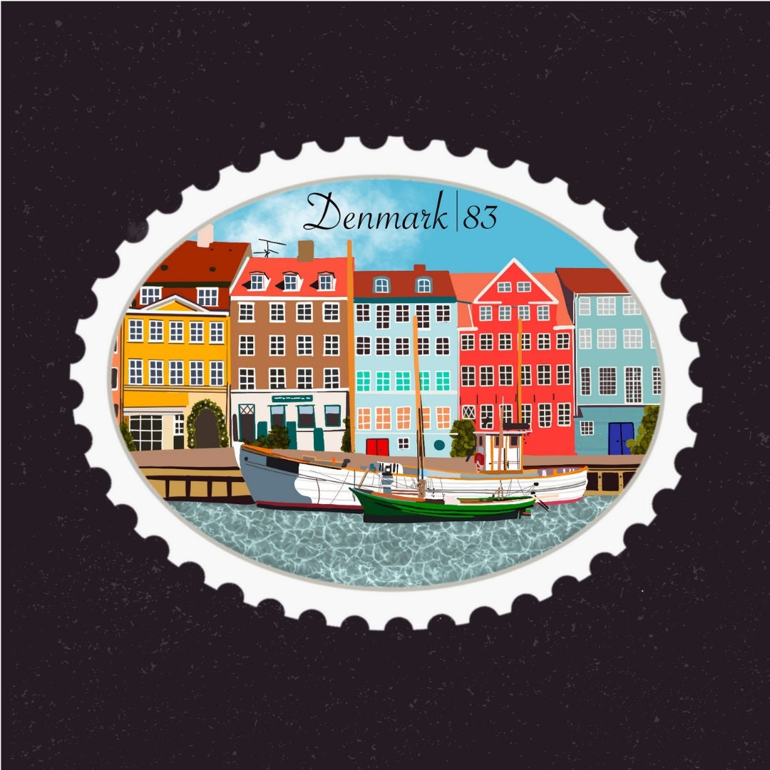 Denmark Travel Stamp Sticker | Copenhagen, Scandinavia, Nyhavn, Kongens ...