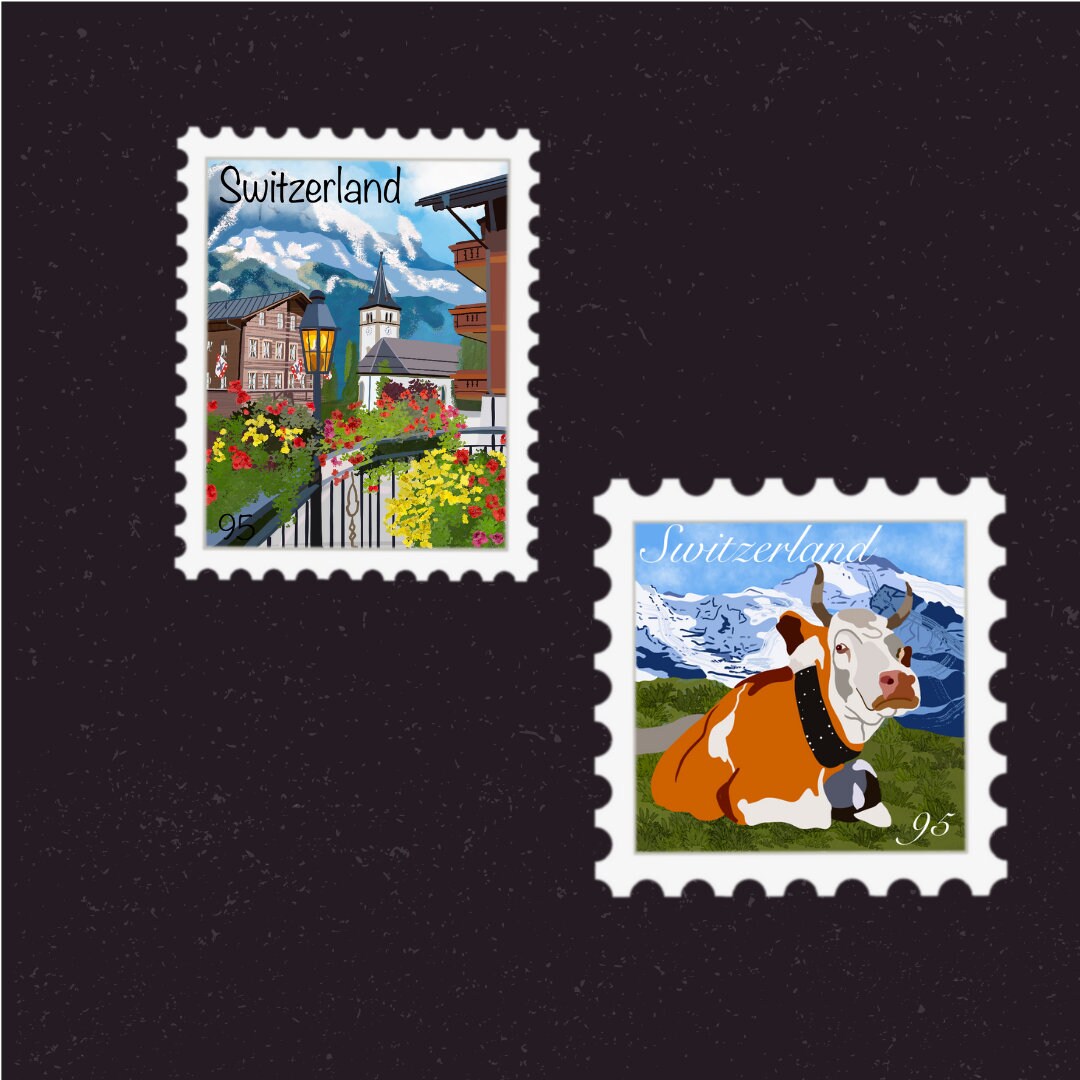 Switzerland Travel Stamp Sticker | Zurich, Lucerne’s Wooden Chapel ...
