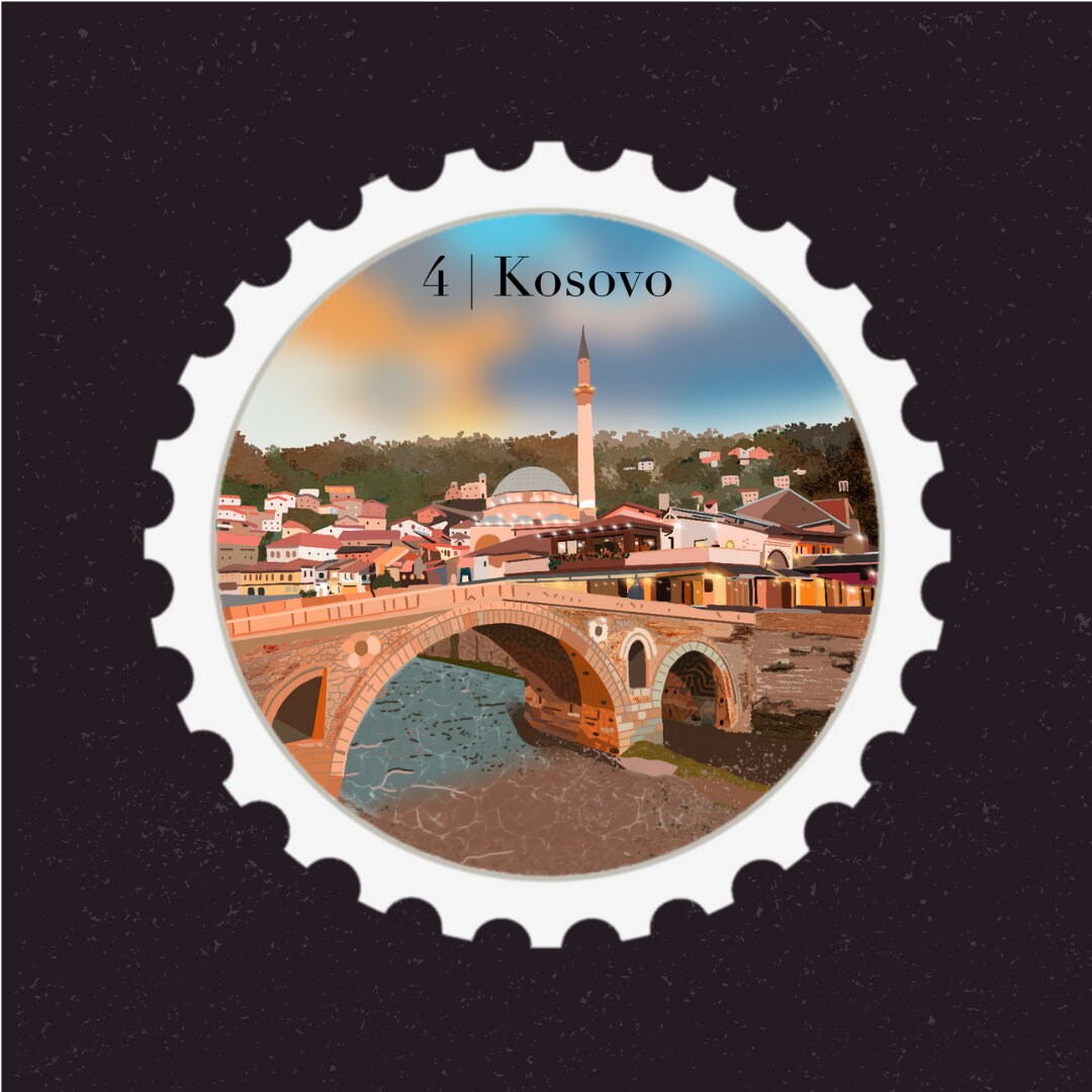 Kosovarische Reise Stempel Sticker Balkan, Terzijski-Brücke, Erenik ...