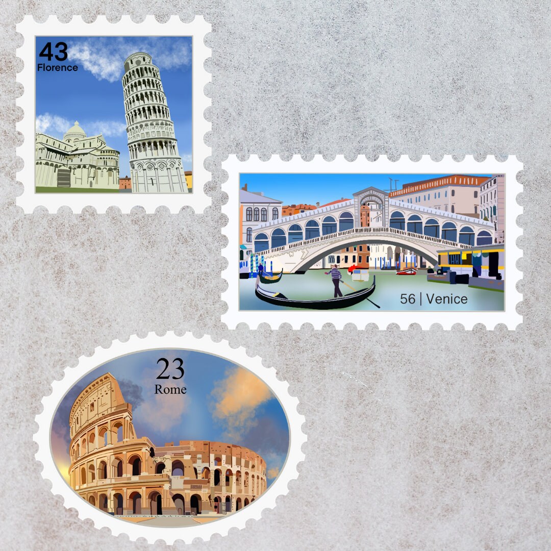 Italy Travel Stamp Sticker Leaning Tower Colosseum Venice | Etsy