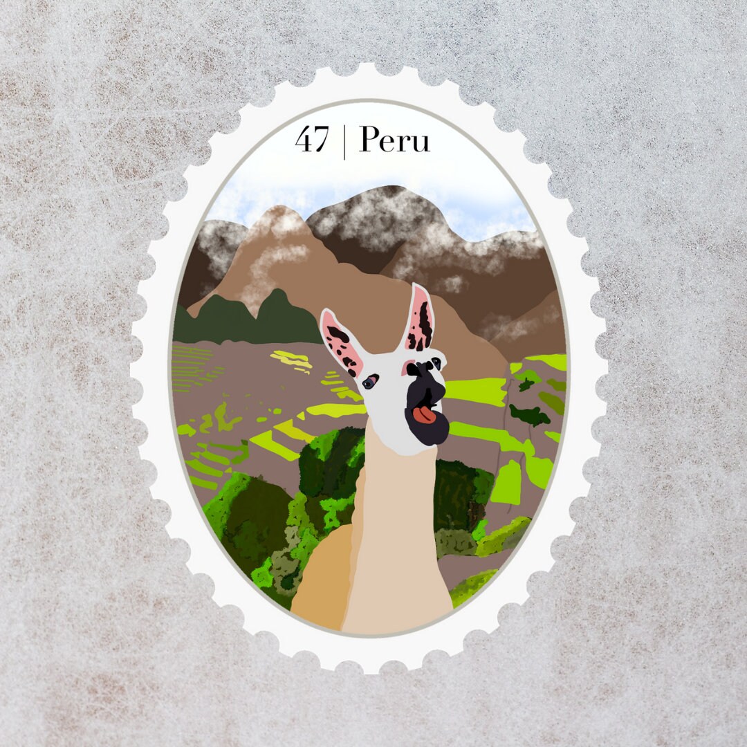 Peru Travel Stamp Sticker | Machu Picchu, Llamas, Inca, Andes Mountains ...