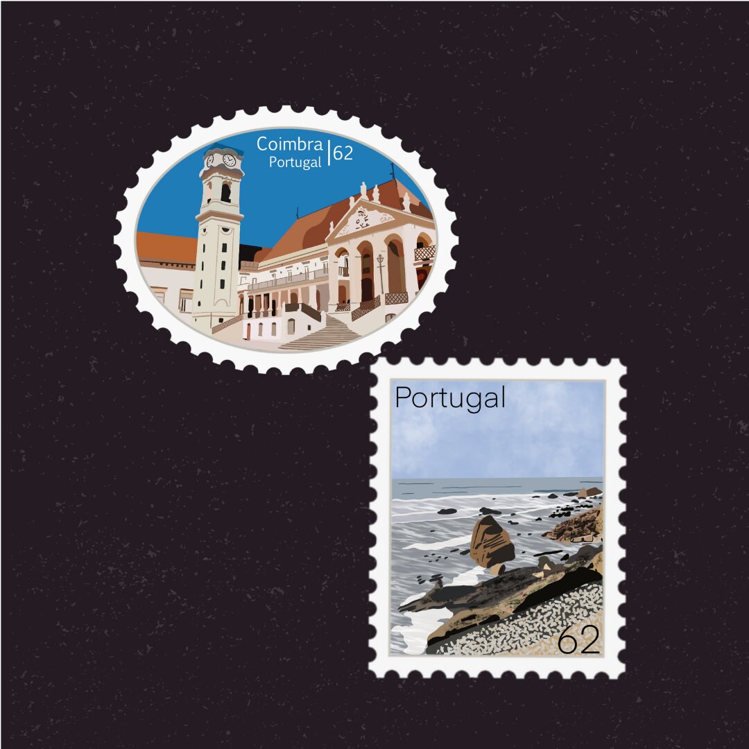 Portugal Travel Stamp Sticker | Universidade Coimbra, Praia Sao Pedro ...