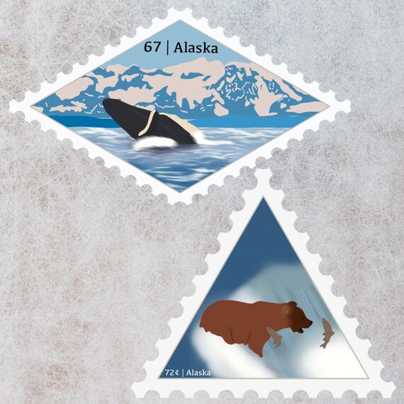 Alaska Travel Stamp Sticker Juneau Glaciers Whale Brown | Etsy