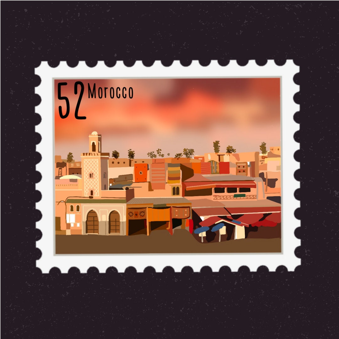 Morocco Travel Stamp Sticker | Jemma El-fna Square & Market, Marrakesh ...