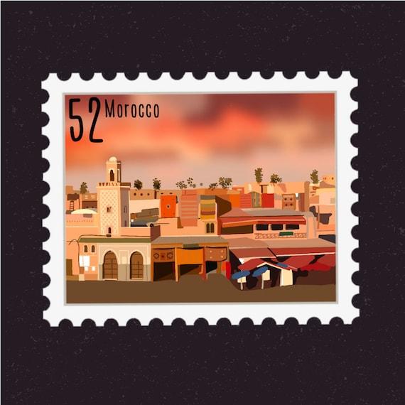 Morocco Travel Stamp Sticker Jemma El-fna Square & Market - Etsy