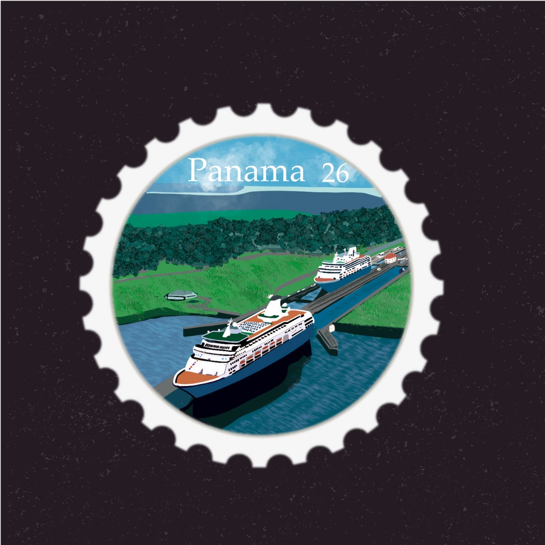 Panama Canal Travel Stamp Sticker Gatun Locks and Lake - Etsy