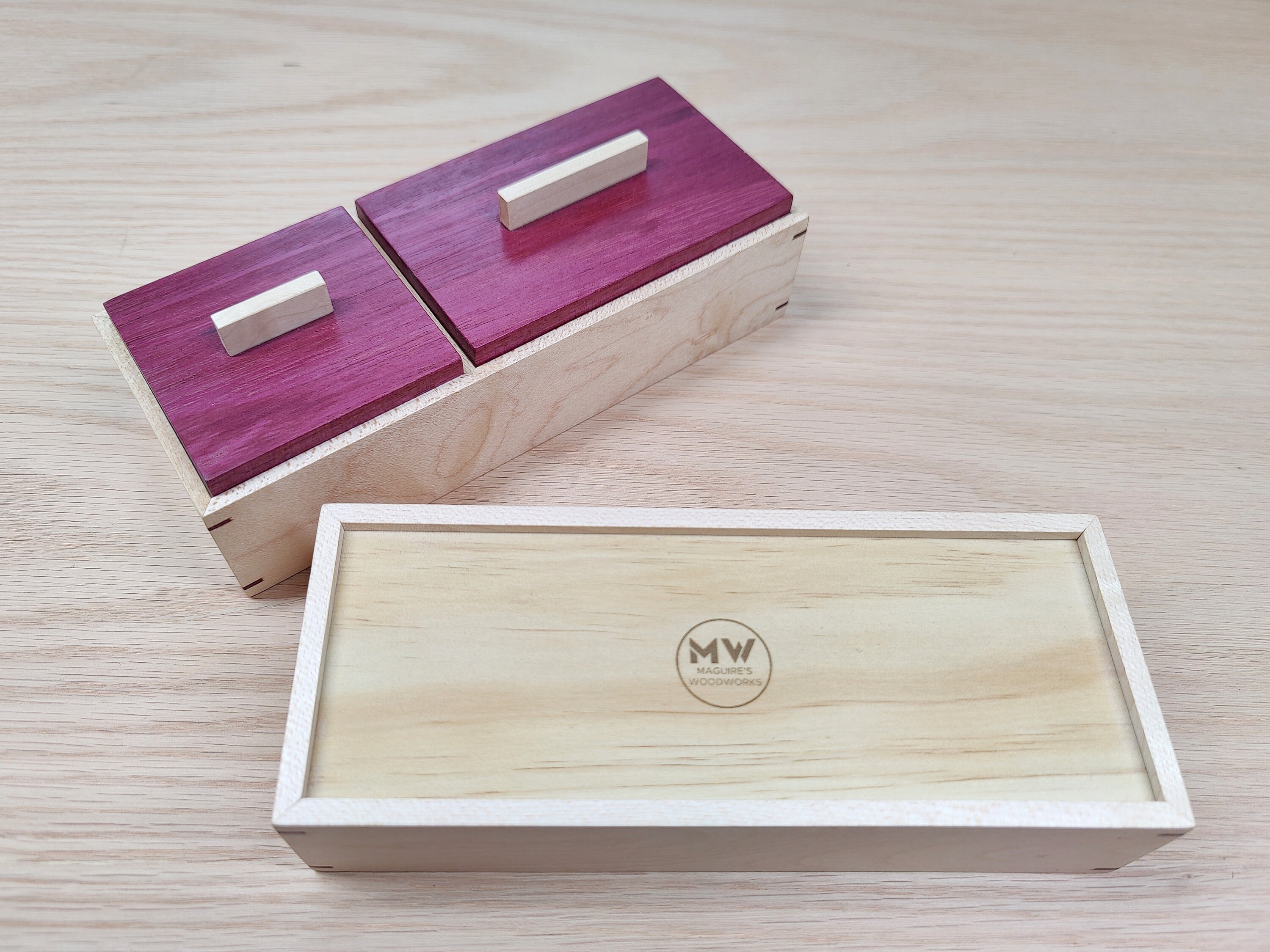 Modern Timber Jewellery Box in Purple Heart and Maple — Maguire's Woodworks