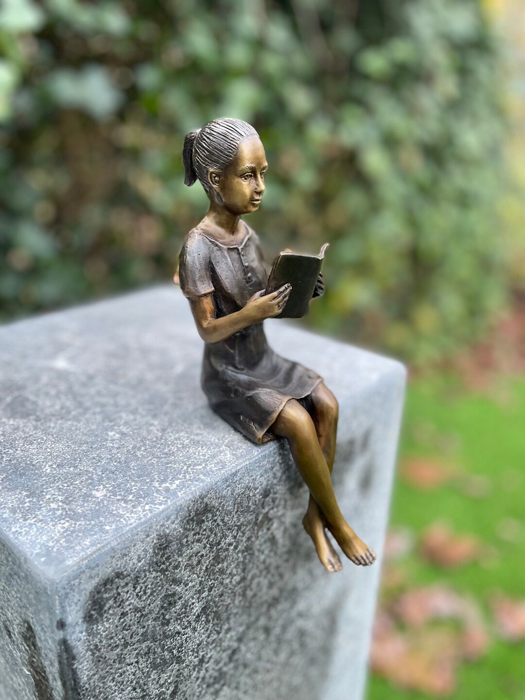 Bronze Seated Reading Girl - Garden Statue - Interior - Garden Art ...