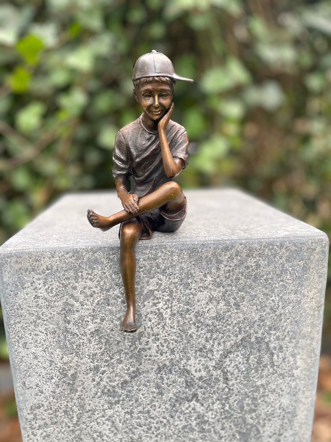 Bronze Statues Seated Boy With Cap sculpture Interior Office Garden ...