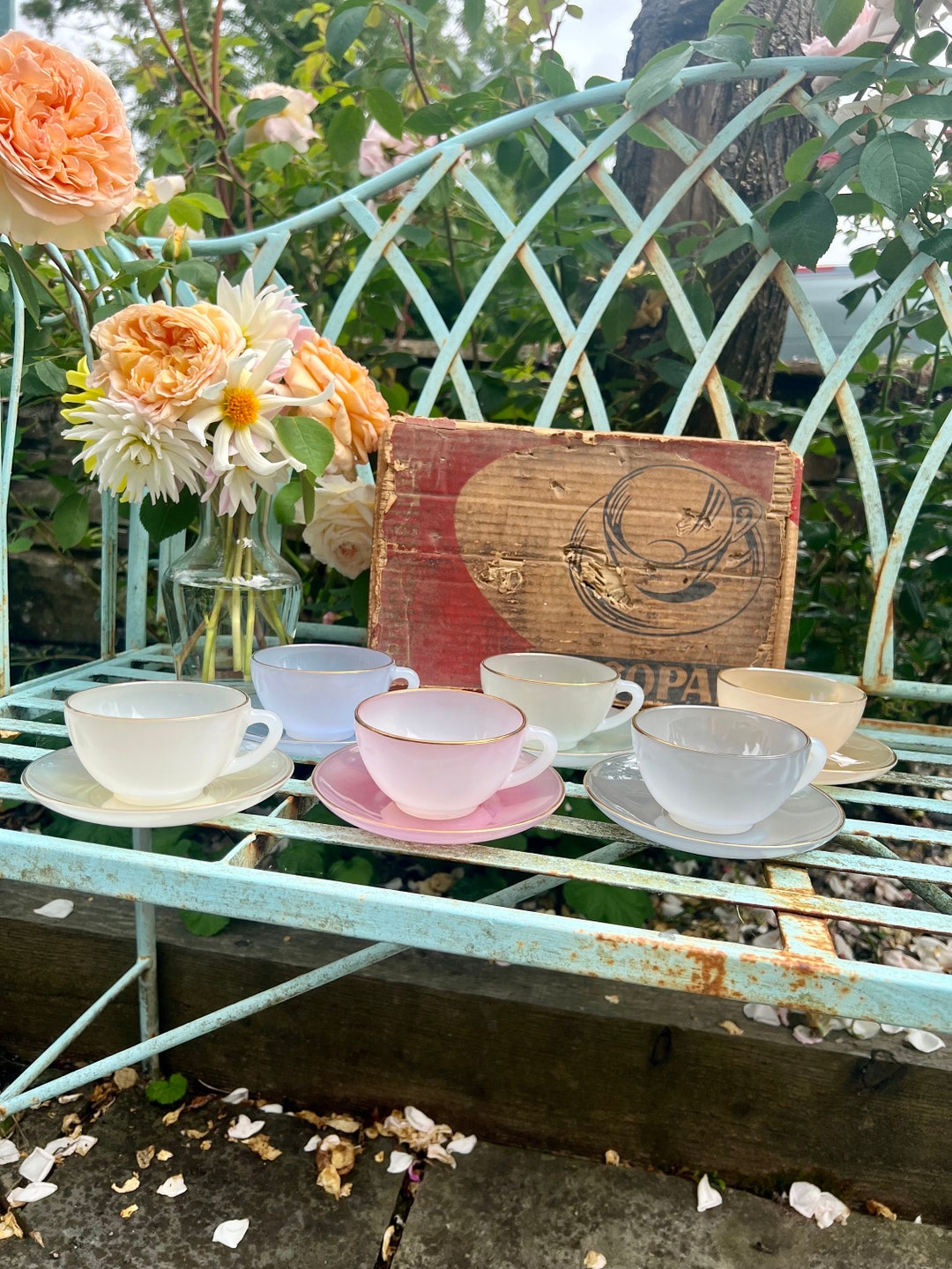 Arcopal Opale Harlequin Vintage Tea Set in Original Box, Set of 6 ...