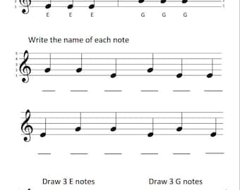 Bass Clef - Notes E & G Worksheet - Etsy