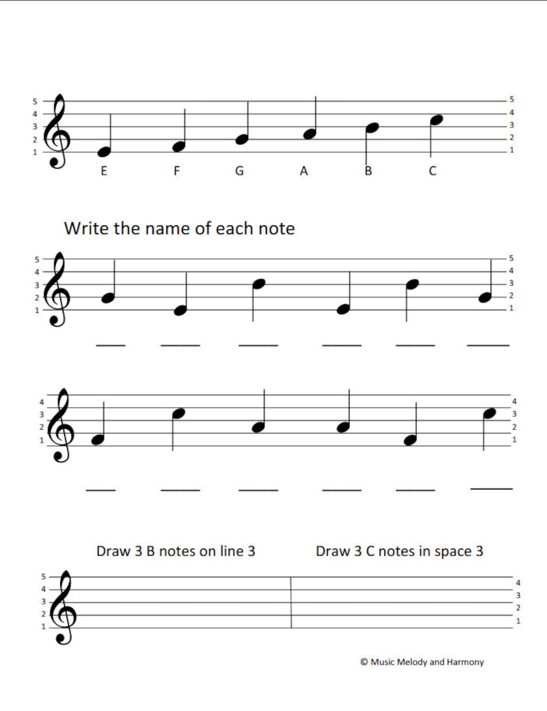 Treble Clef Notes Review - Etsy