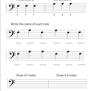 Bass Clef Notes F & A Worksheet - Etsy