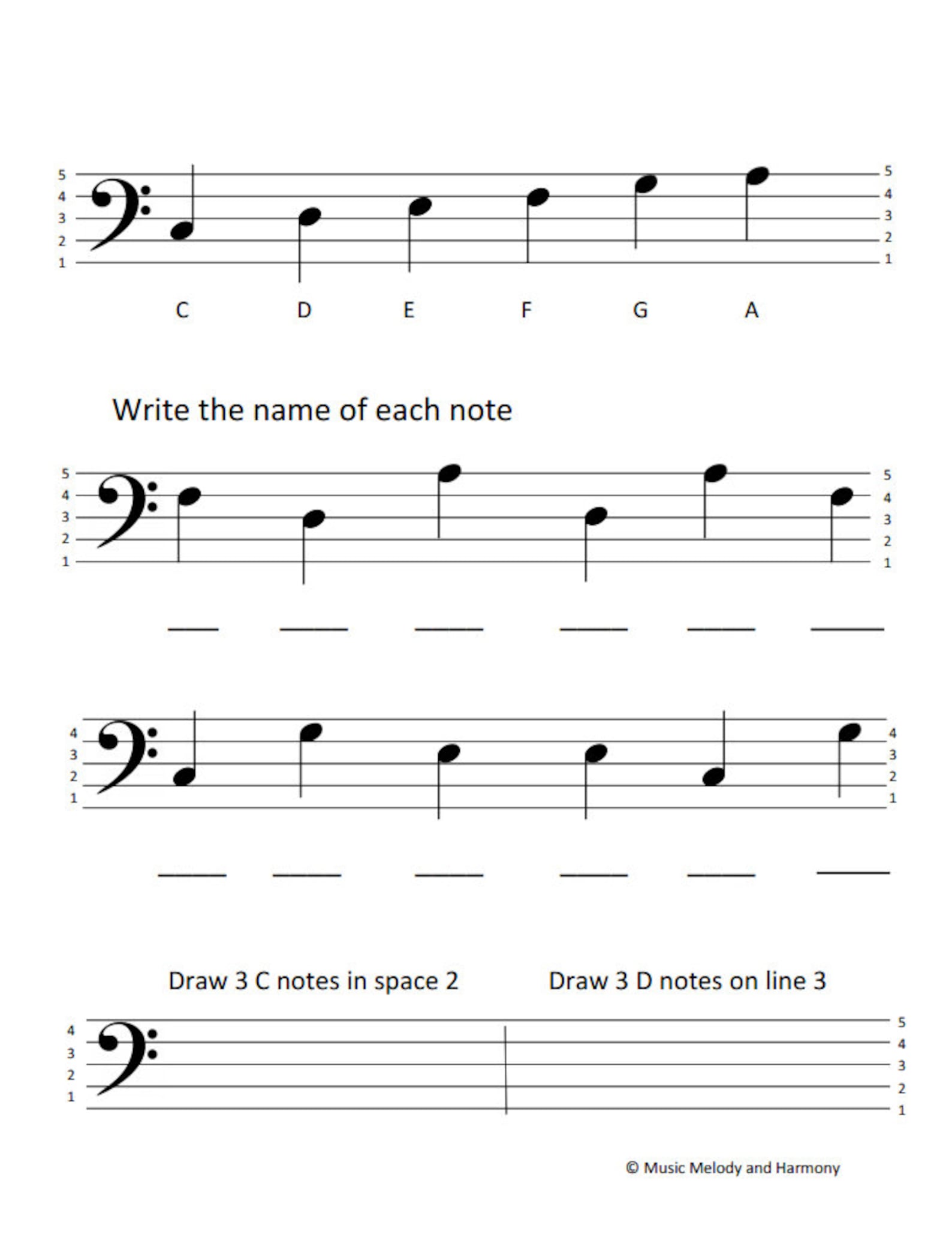 Bass Clef Notes Review - Etsy