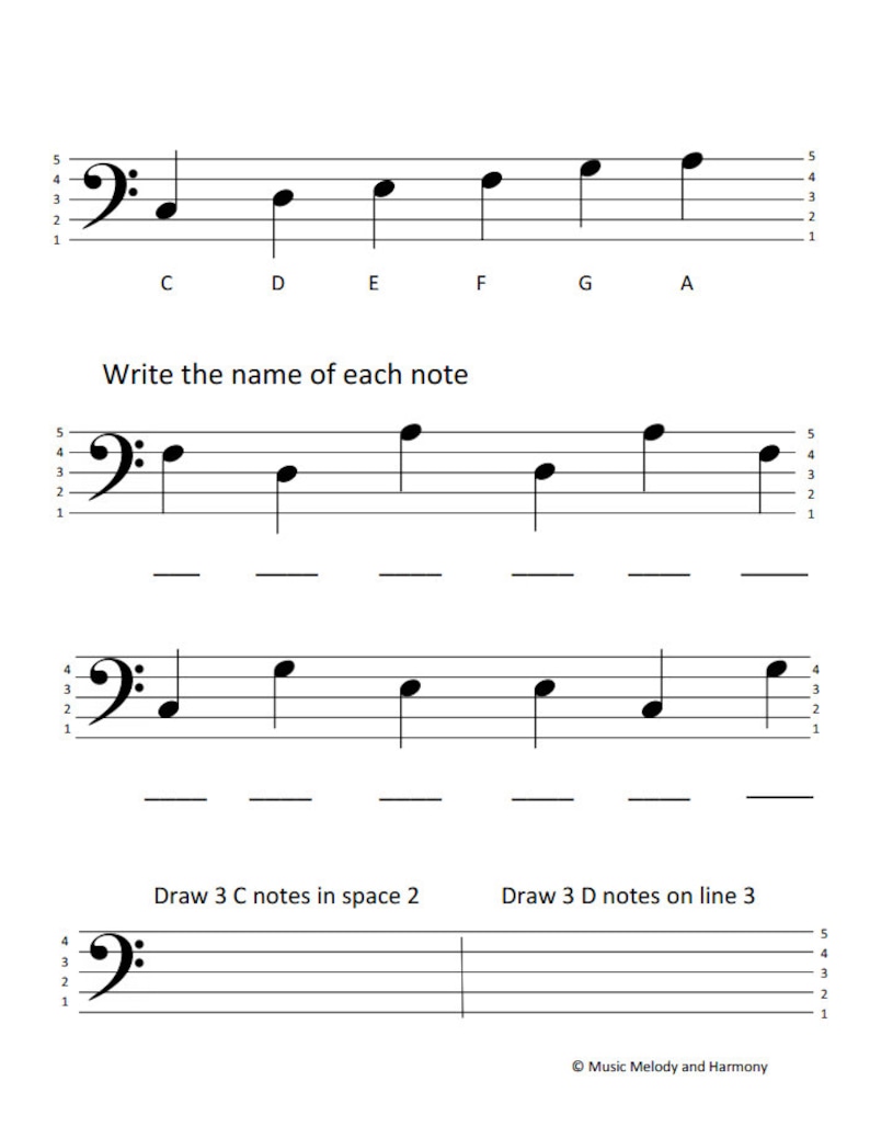 Bass Clef Notes Review - Etsy