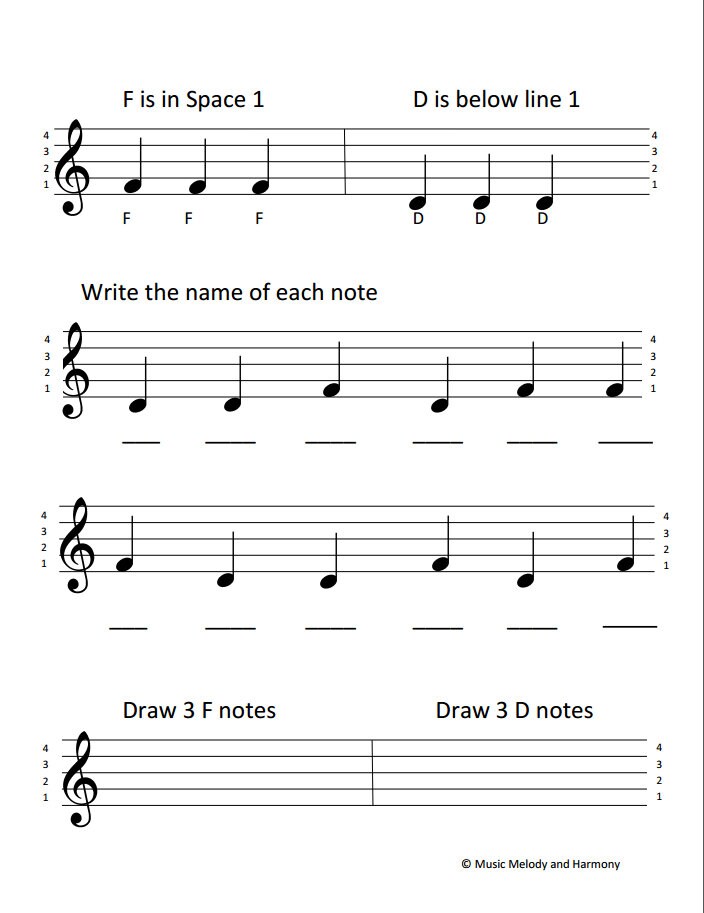 Treble Clef - Notes D & F Worksheet - Etsy