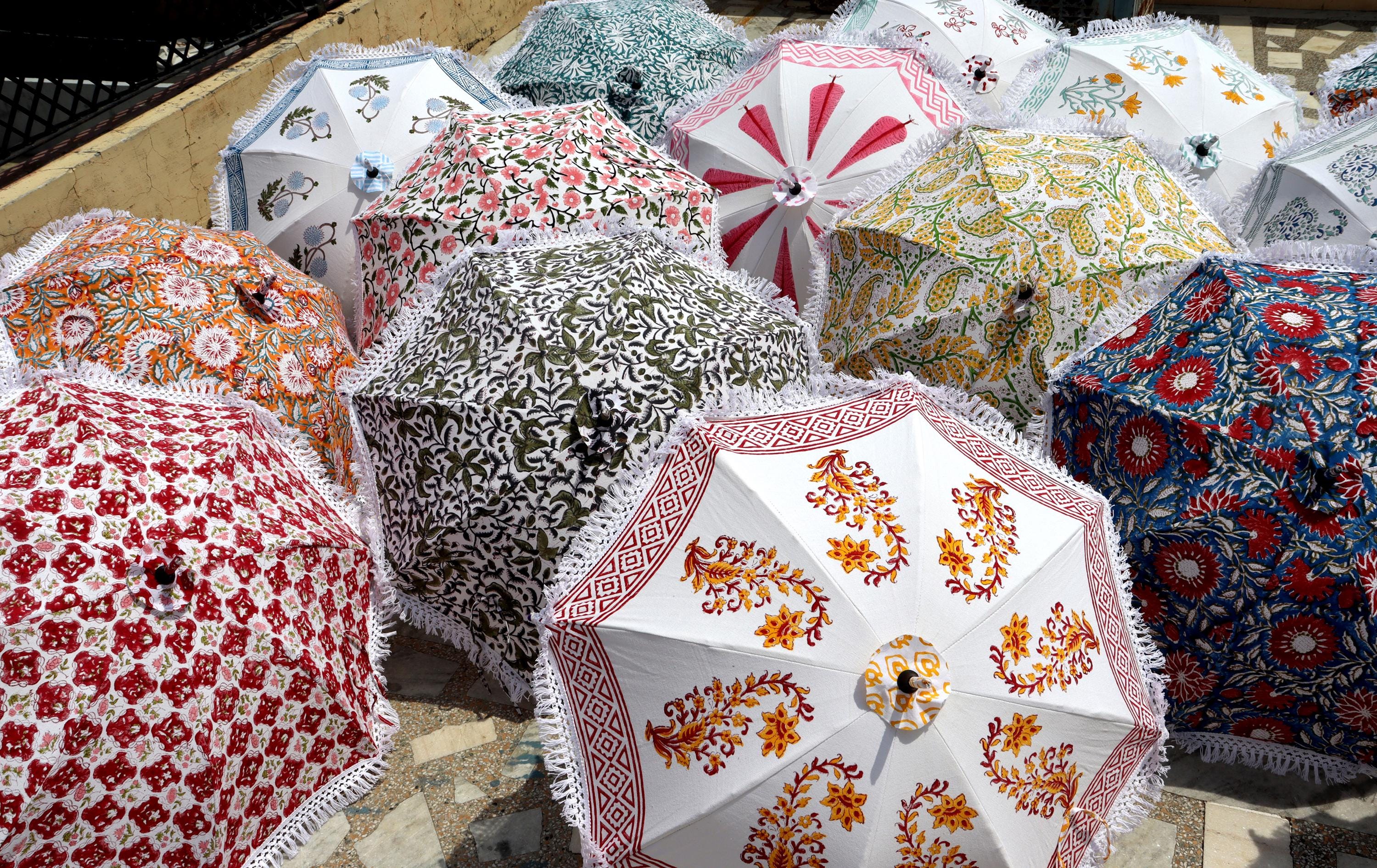 Terquaise Blue Flower Floral Handmade Parasol Indian Decorative Cotton ...